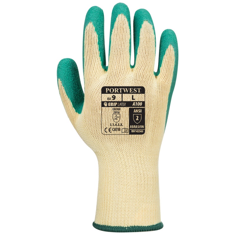 Portwest Latex Green Grip Gloves A100 - Gloves.co.uk