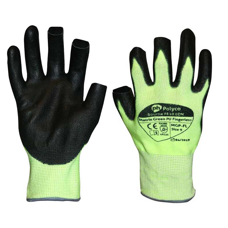 Polyco Matrix Green PU Fingerless Gloves MGP-FL - Gloves.co.uk
